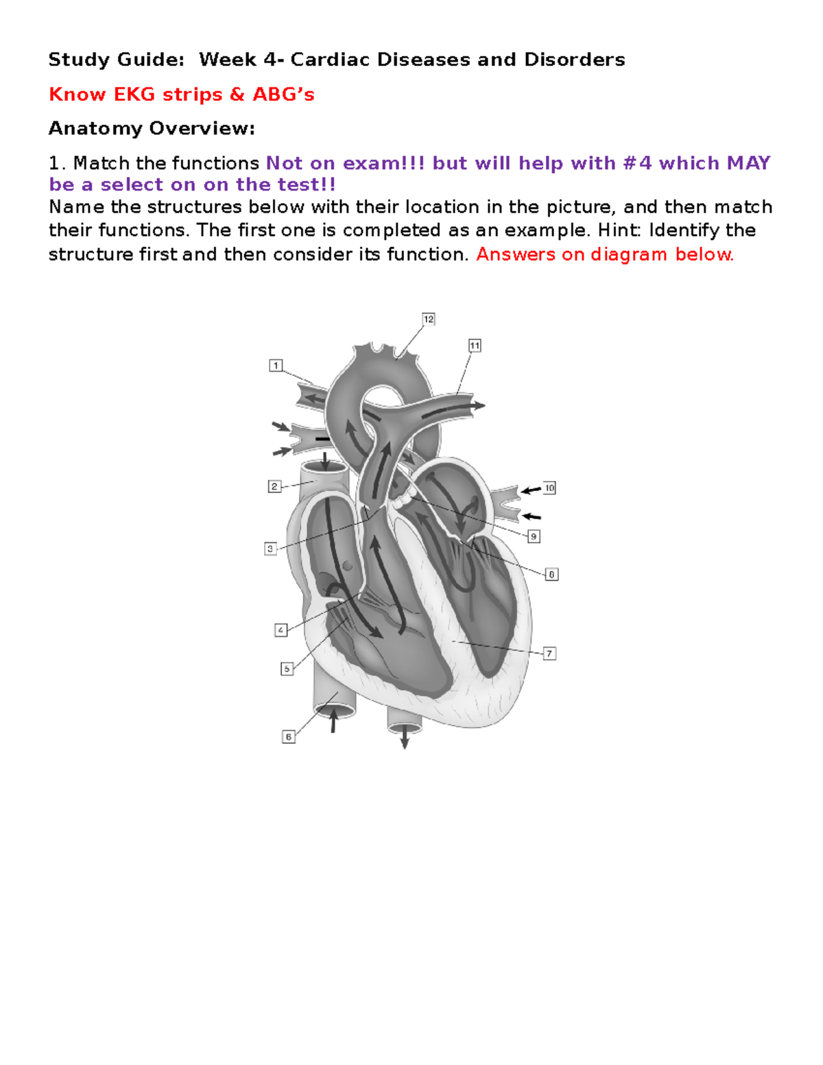 MS 1 Week 4- Cardiovascular Study Guide-1 - Study Guide: Week 4- Cardiac Diseases and Disorders ...