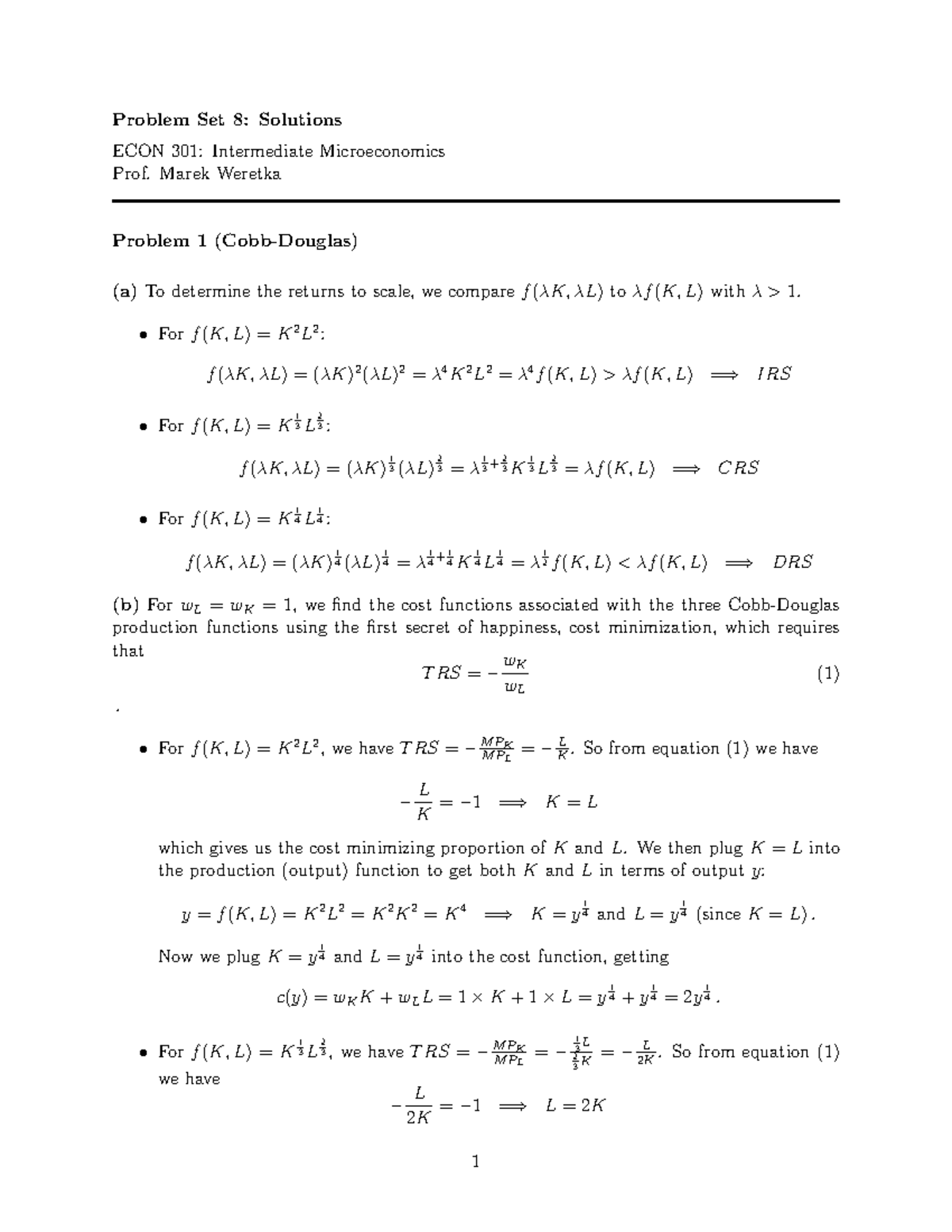 PS9Sol - Special document - Problem Set 8: Solutions ECON 301 ...