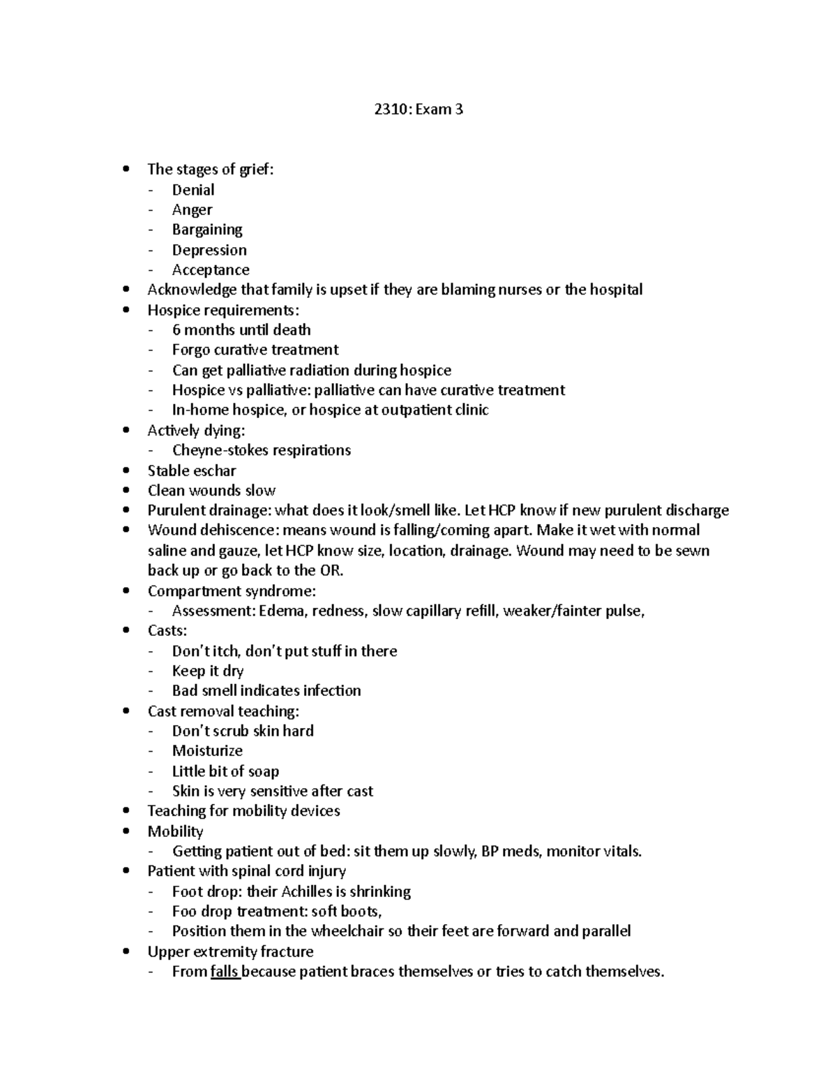 2335Exam3spinal - lecture notes - 2310: Exam 3 The stages of grief ...