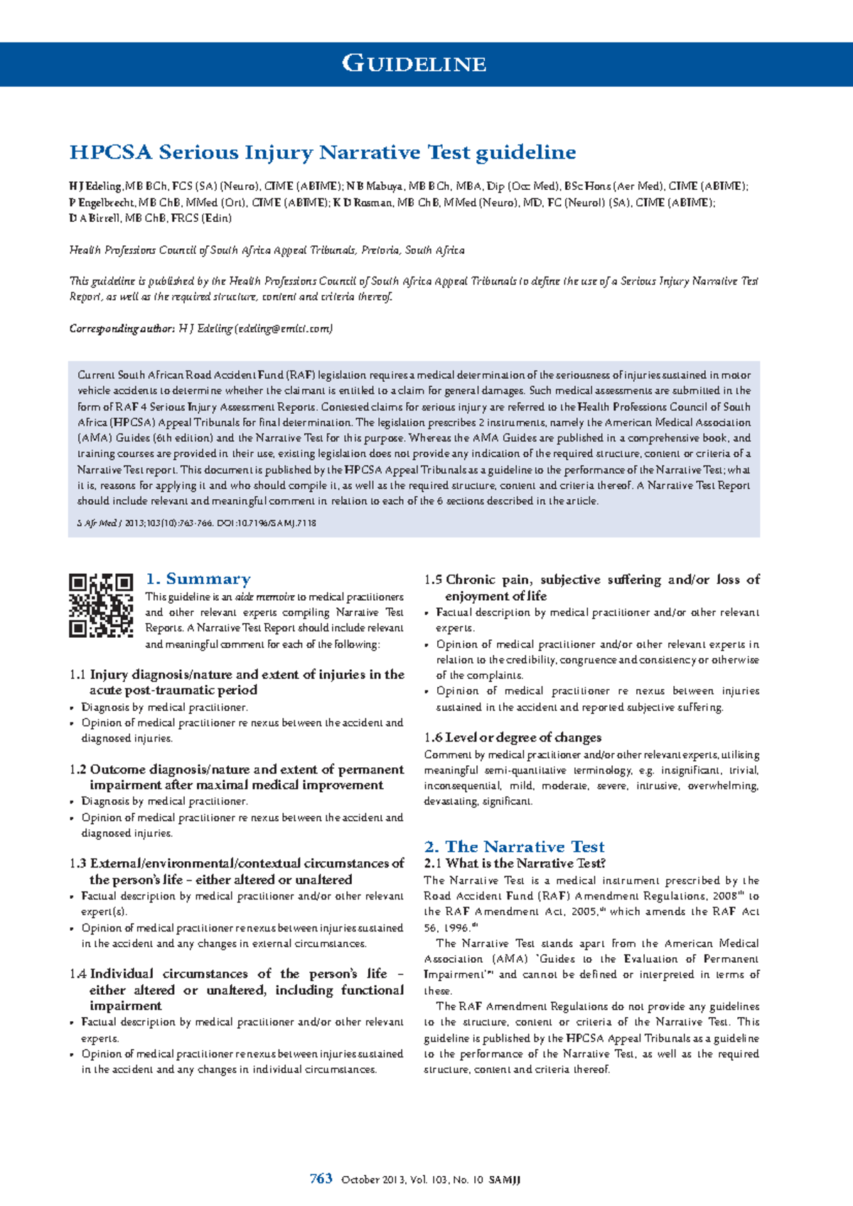 Hpcsa Serious Injury Narrative Test guideline - 1. Summary This ...