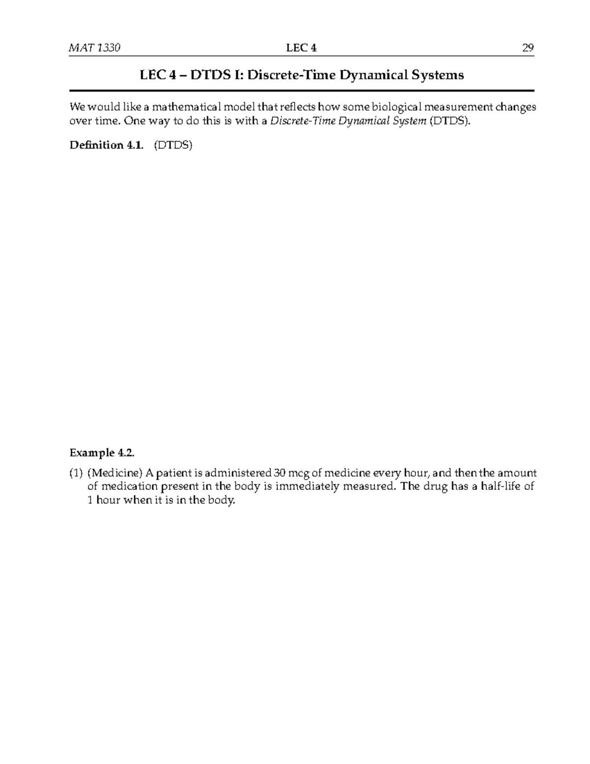 Mat 1330 Lecture 4 Notes Mat 1330 Lec 4 29 Lec 4 Dtds I Discrete Time Dynamical Systems