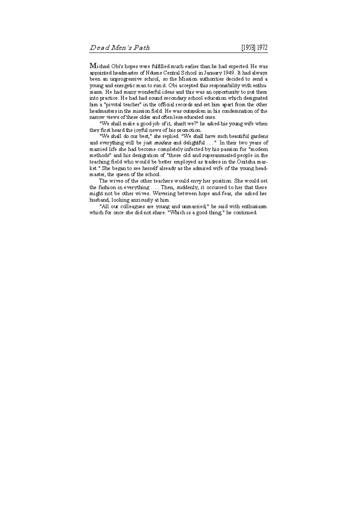 Copy of Dead Mens Path - yayyyyay - Dead Men's Path [1953] 1972 Michael ...