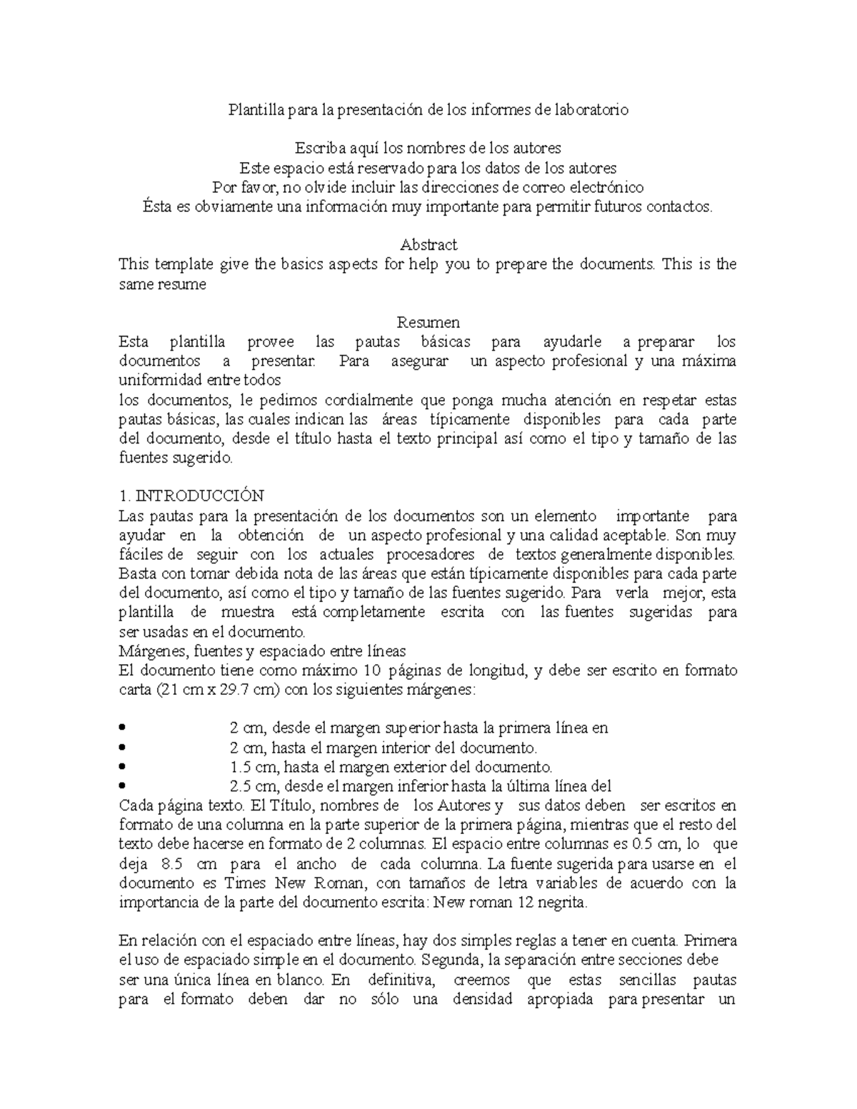 Plantilla para la presentación de los informes de - Plantilla para la ...