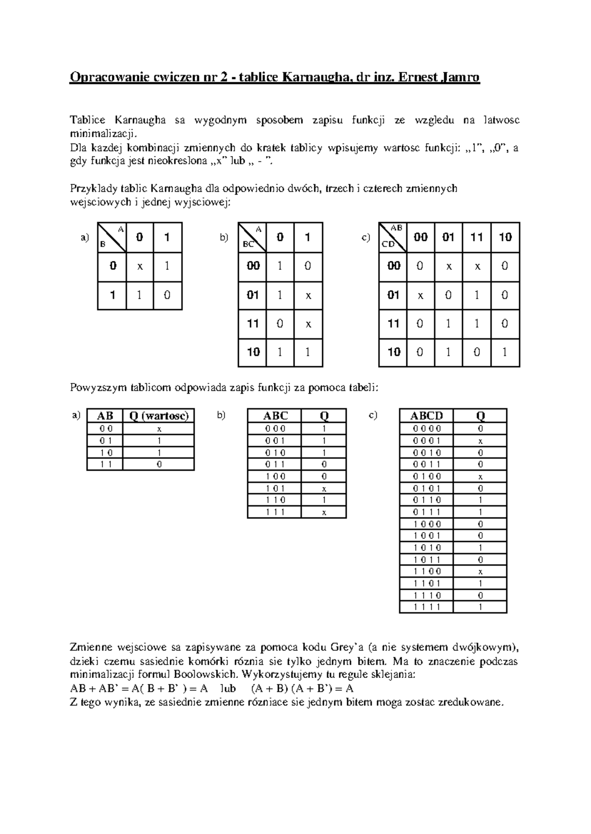 Karnaugh - Nenrndn - Opracowanie cwiczen nr 2 - tablice Karnaugha, dr ...