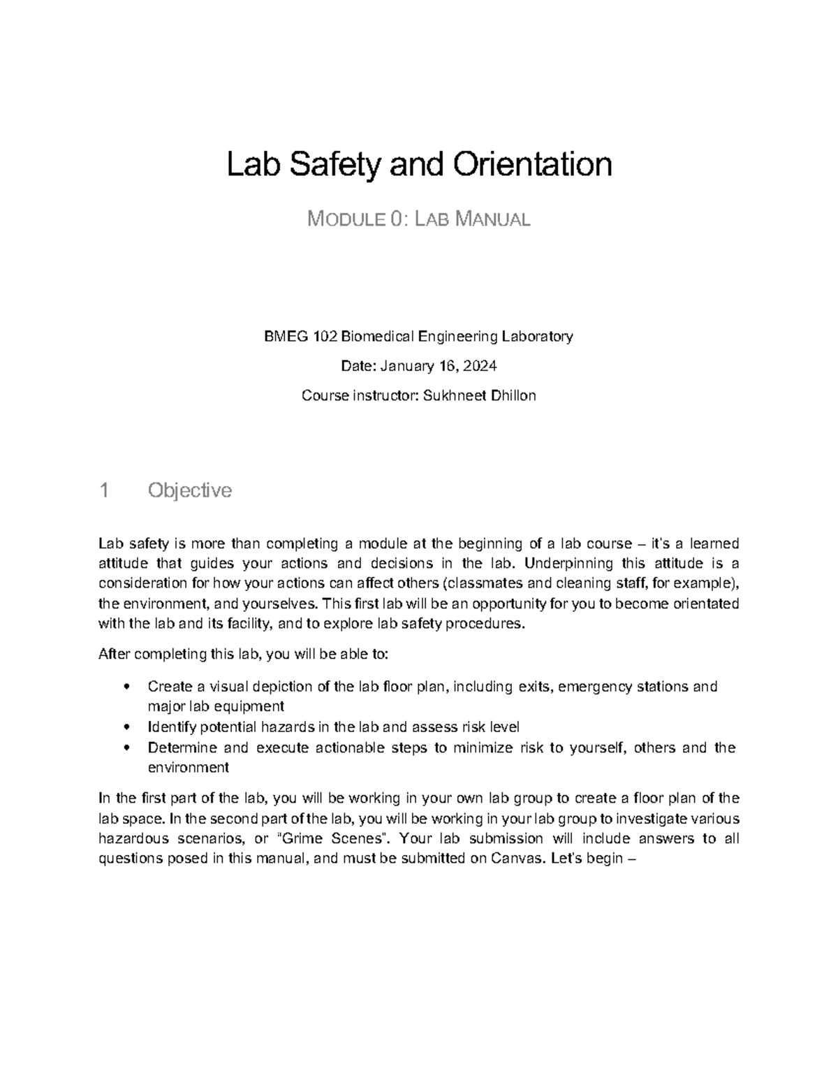 Module 0-Lab Safety and Orientation [Student] 2024 - Lab Safety and ...