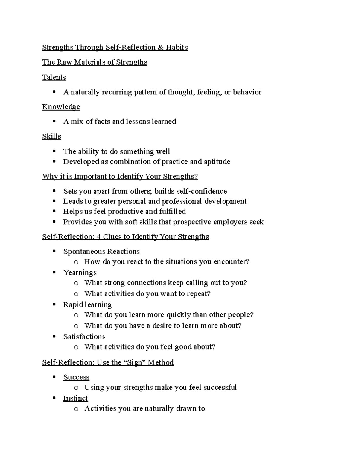 Strengths Through Self-Reflection - Studocu