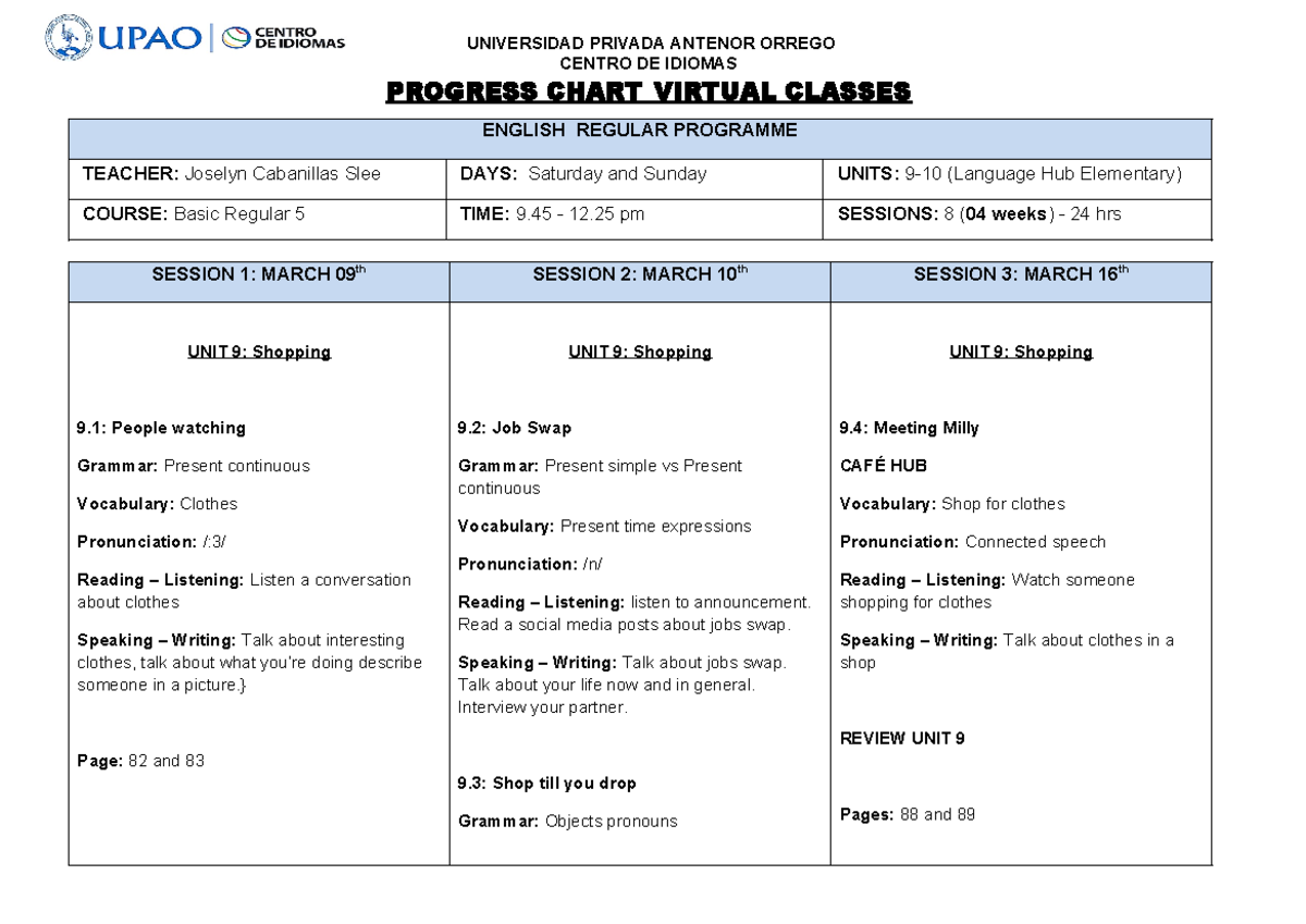 PROG. Chart B05- Regular - CENTRO DE IDIOMAS PROGRESS CHART VIRTUAL ...