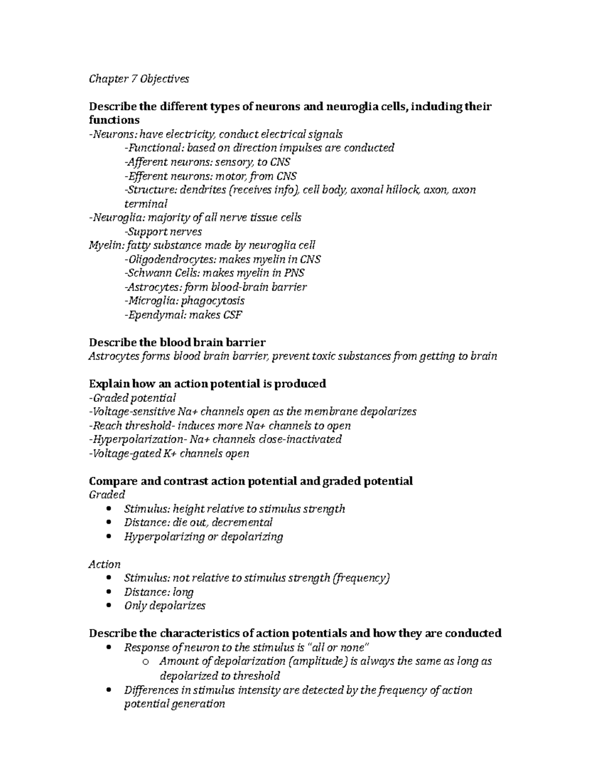 Ch. 7 objectives - Summary Fundamentals of Human Physiology - Chapter 7 ...