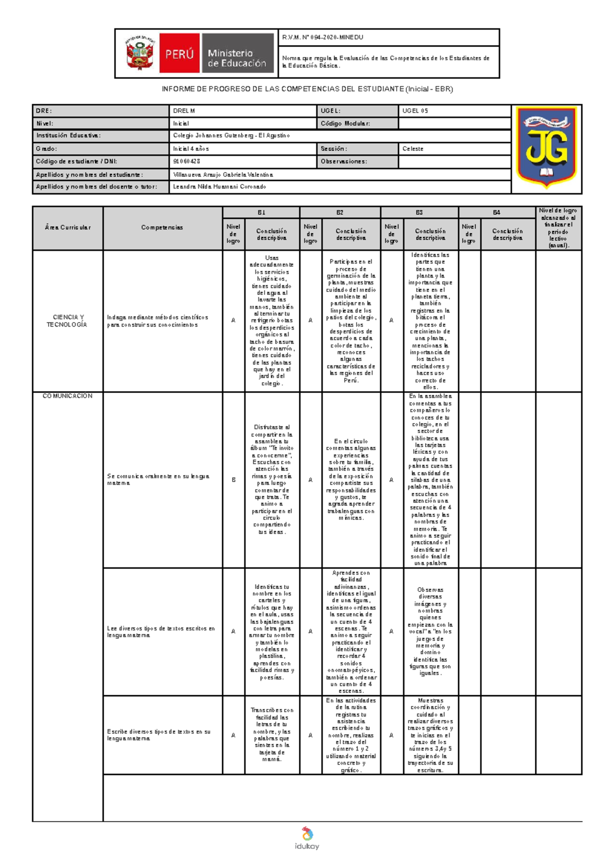 Libreta formativa - R.V. N° 094-2020-MINEDU Norma que regula la Evaluación de las Competencias ...