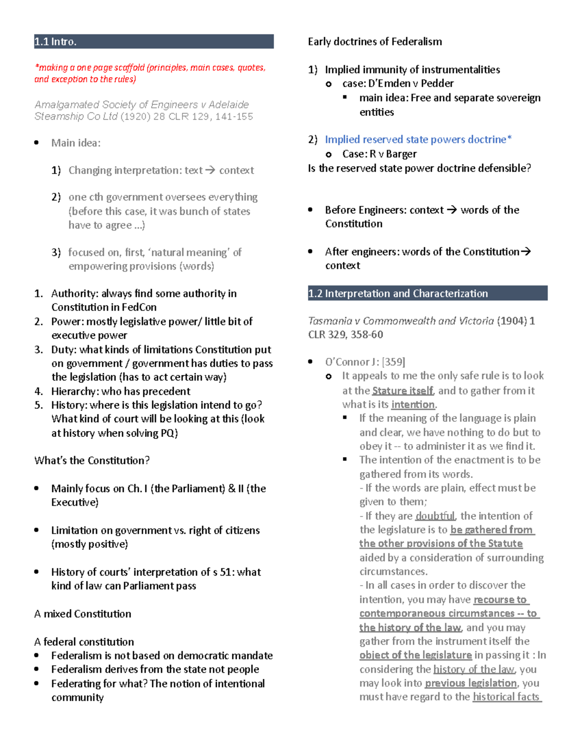 Notes for Federal Constitution - 1 Intro. *making a one page scaffold ...