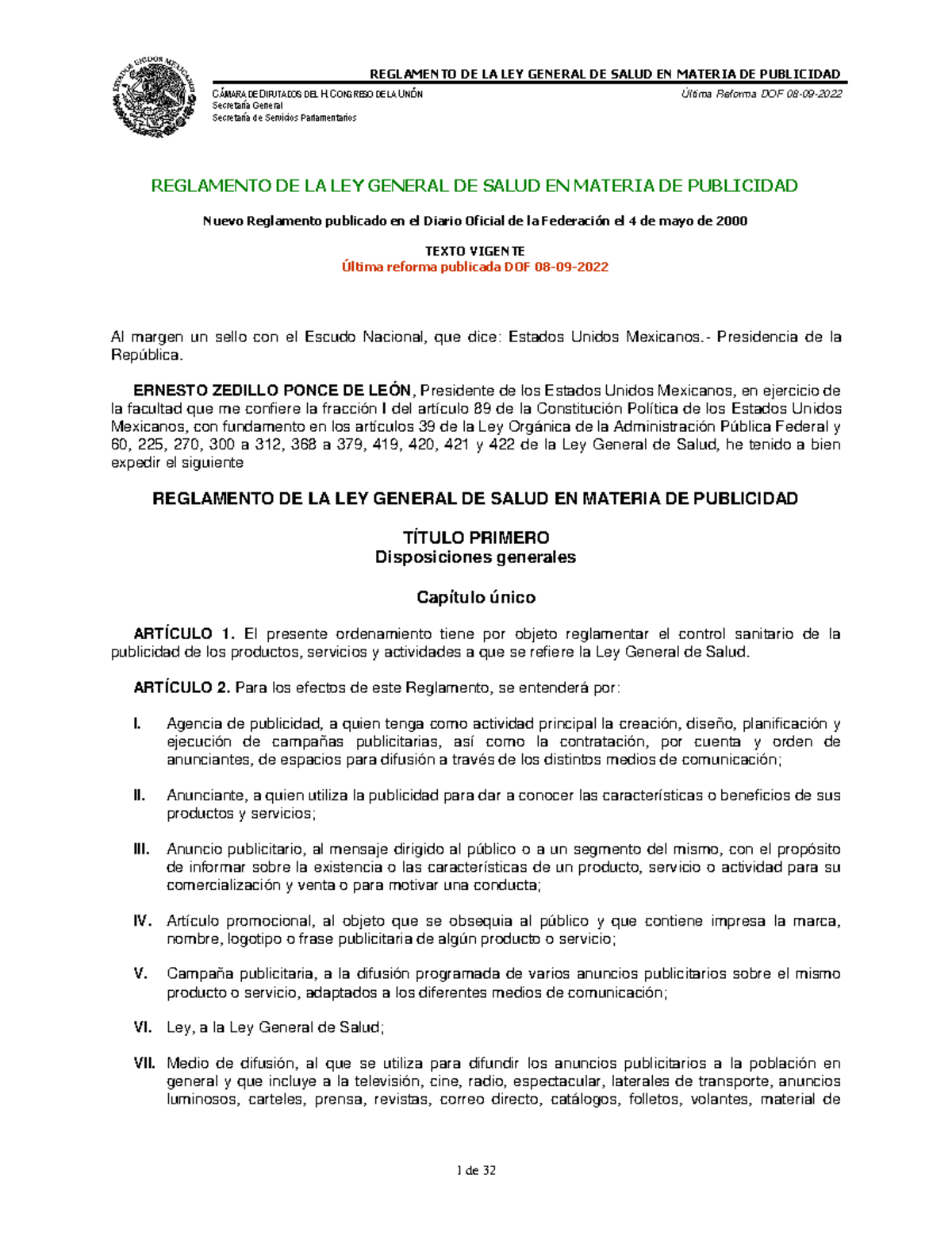 Reglamento de la Ley General de Salud en Materia de Publicidad - CÁMARA DE DIPUTADOS DEL H ...