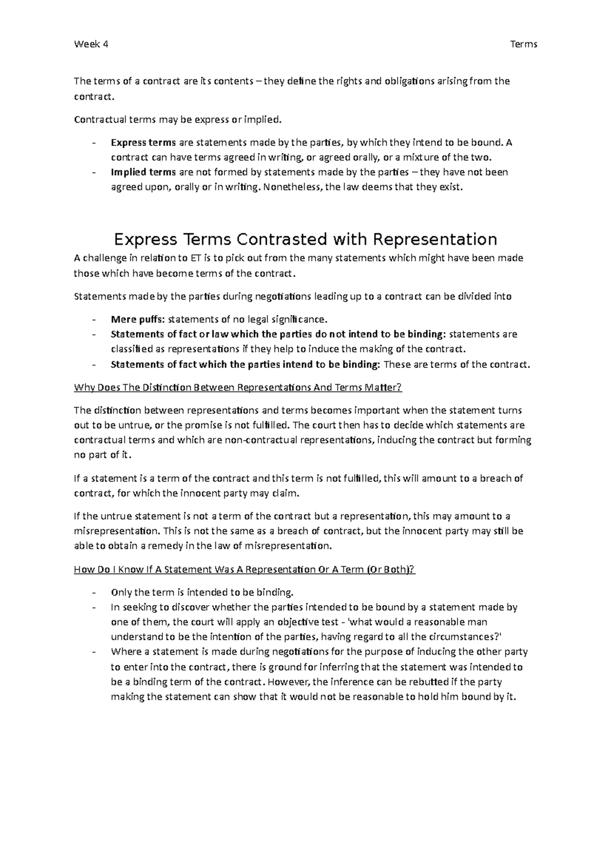 Terms The Terms Of A Contract Are Its Contents They Deine The