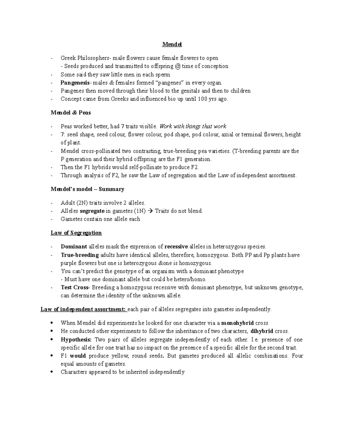 Lecture notes, lecture: Mendel and Meiosis - Mendel Greek male flowers ...