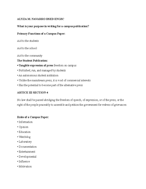 Lesson 3 - notes - In Campus Journalism, you will be trained on how to ...