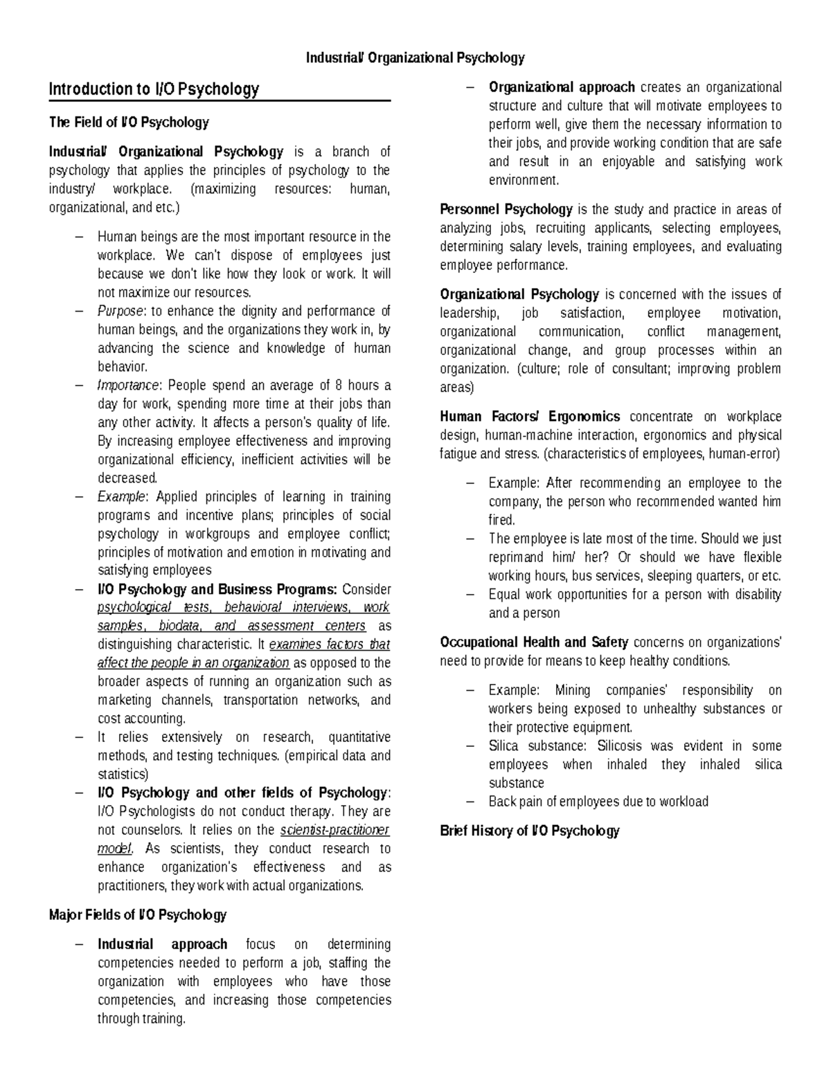 Industrial Org Reviewer - Industrial/ Organizational Psychology ...