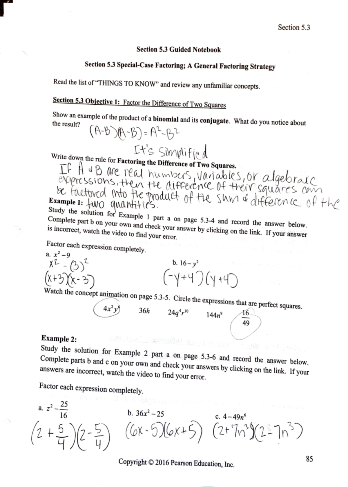 Assignment 7 - r Section 5. Section 5 Guided Notebook Section 5 Special-Case Factoring; A ...
