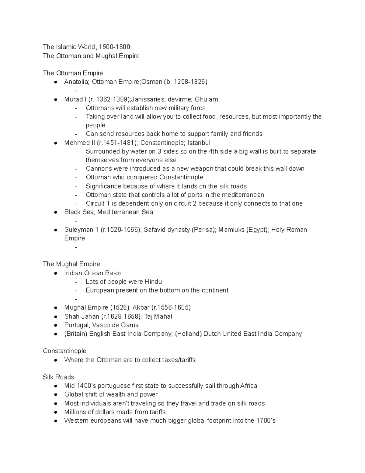 History Notes - The Islamic World, 1500- The Ottoman and Mughal Empire ...