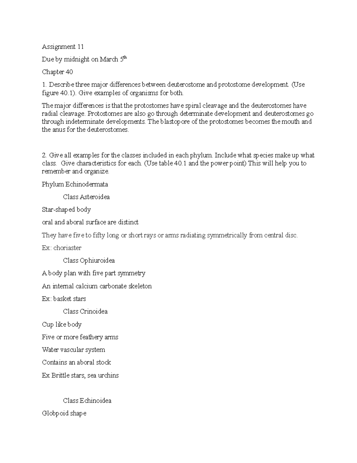 Bio 181 assignment lab 11 - Assignment 11 Due by midnight on March 5th Chapter 40 Describe three ...