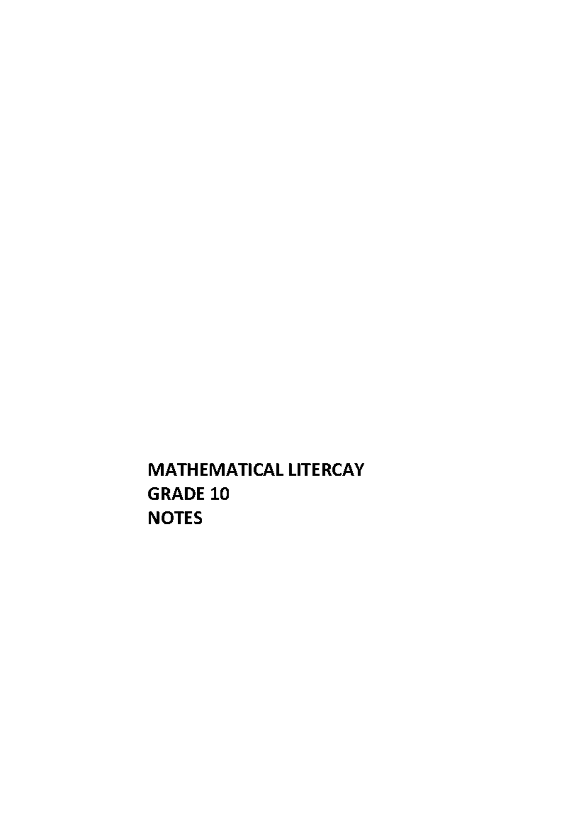 Mathematical Literacy Grade 10 Notes - MATHEMATICAL LITERCAY GRADE 10 ...
