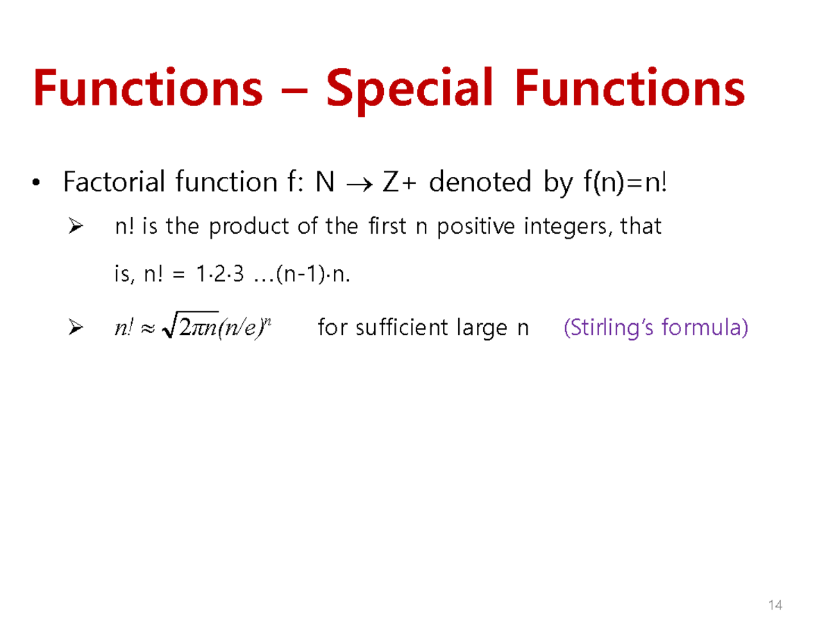 DS Sequence slides - Functions – Special Functions • Factorial function ...