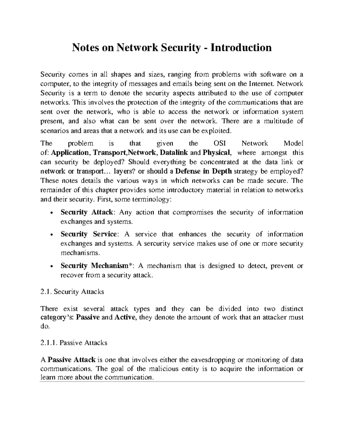 Notes on Network Security Introduction - Notes on Network Security ...