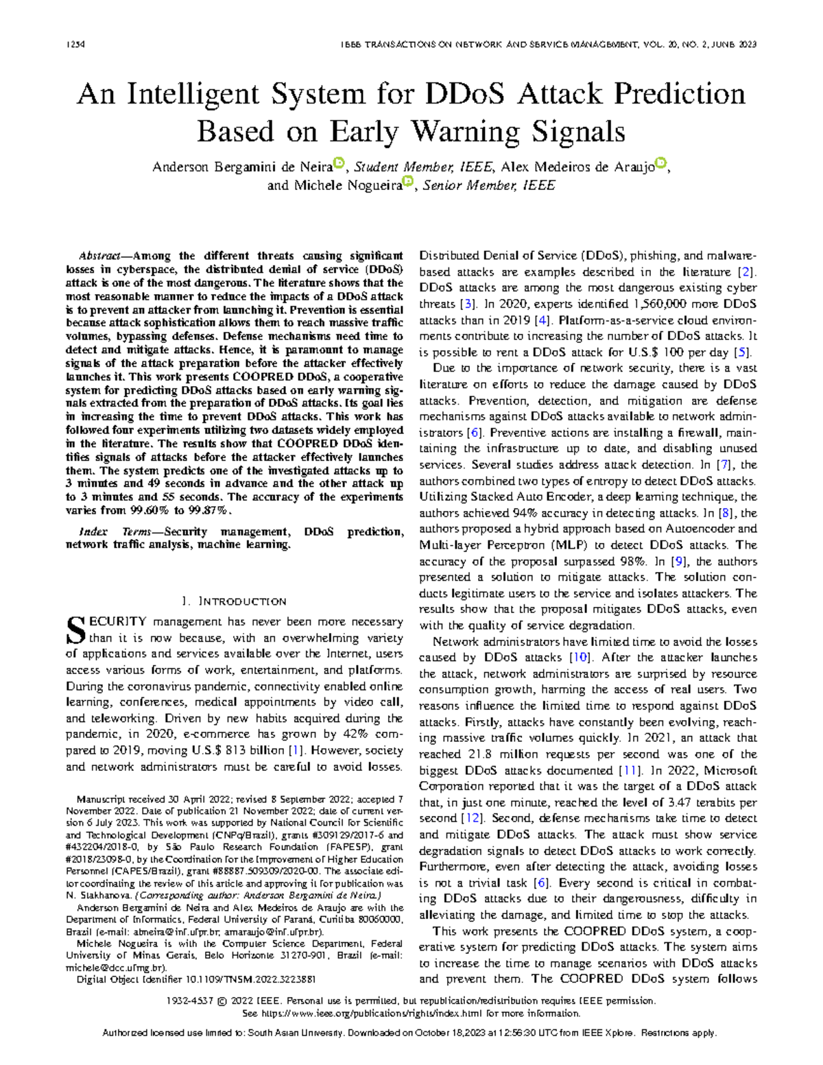 An Intelligent System for DDo S Attack Prediction Based on Early ...