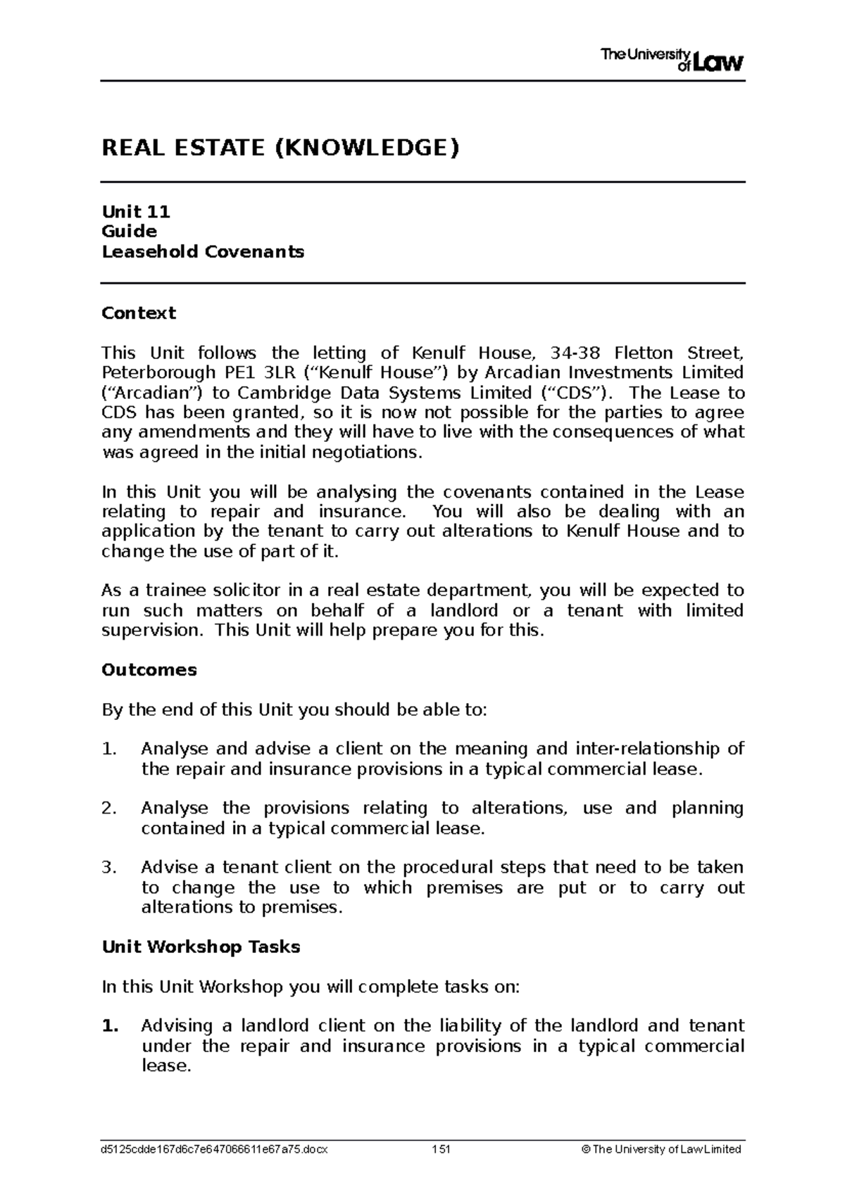 2122 re ws11 ce01 guide - REAL ESTATE (KNOWLEDGE) Unit 11 Guide ...
