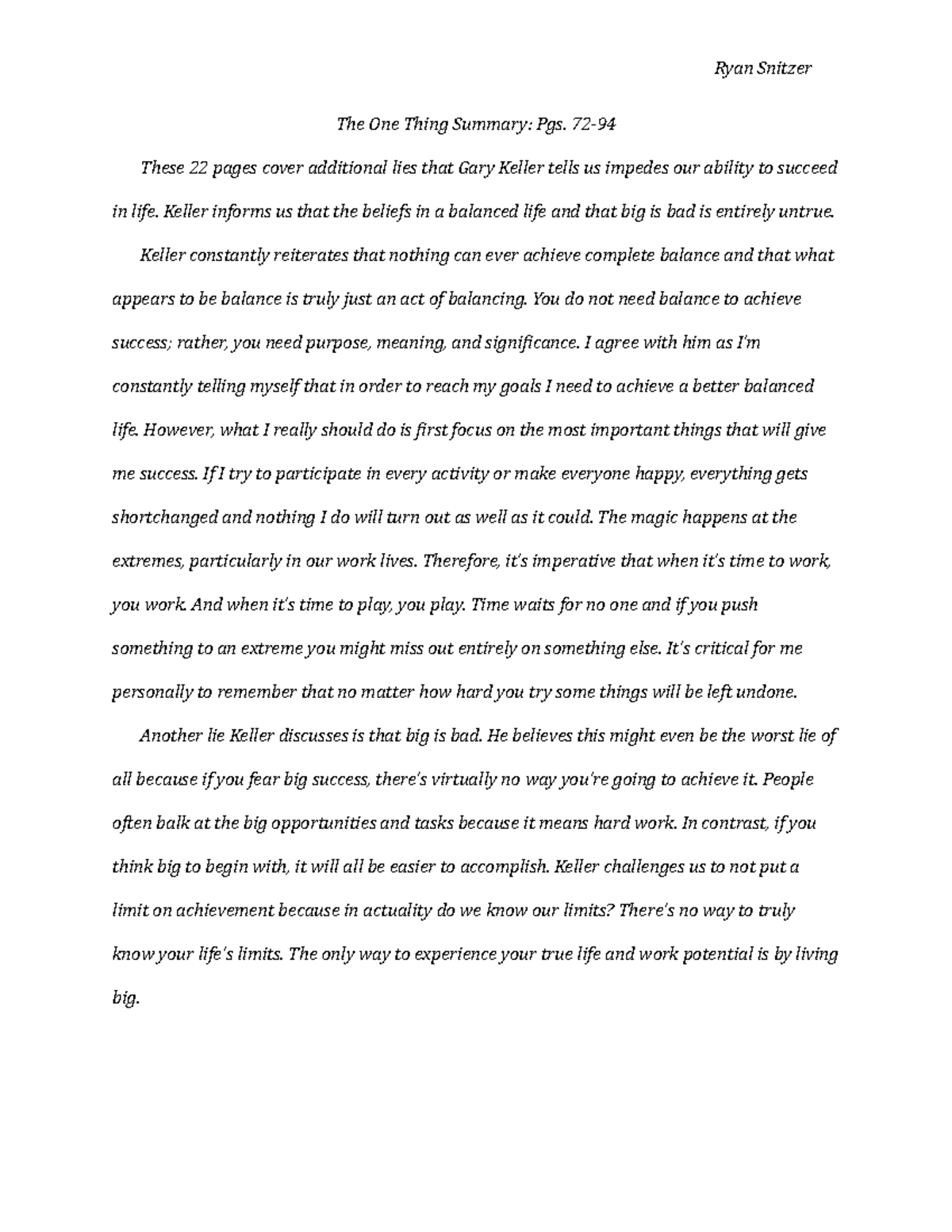 One Thing Summary 4 - Chapter 4 - Ryan Snitzer The One Thing Summary ...