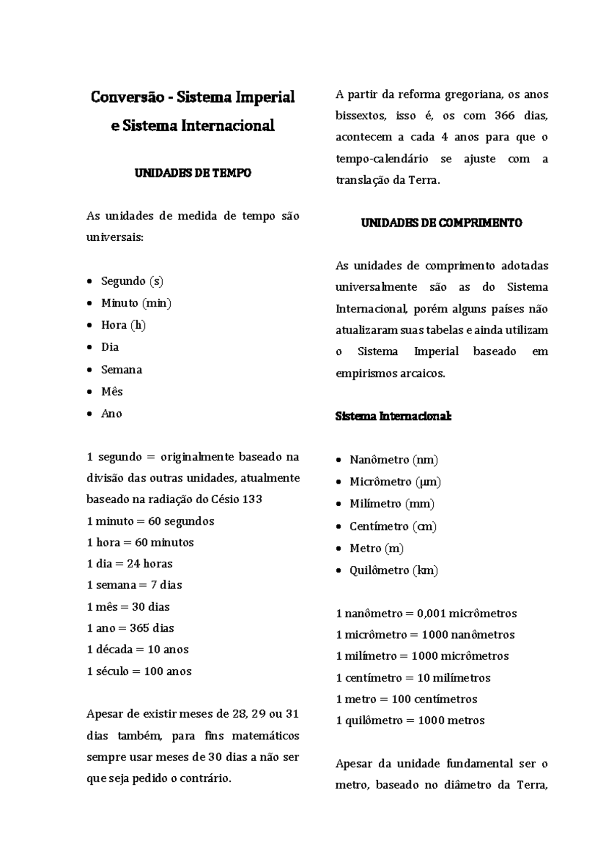 Exercícios - Conversões - Unidades de Medidas - Conversão - Sistema ...