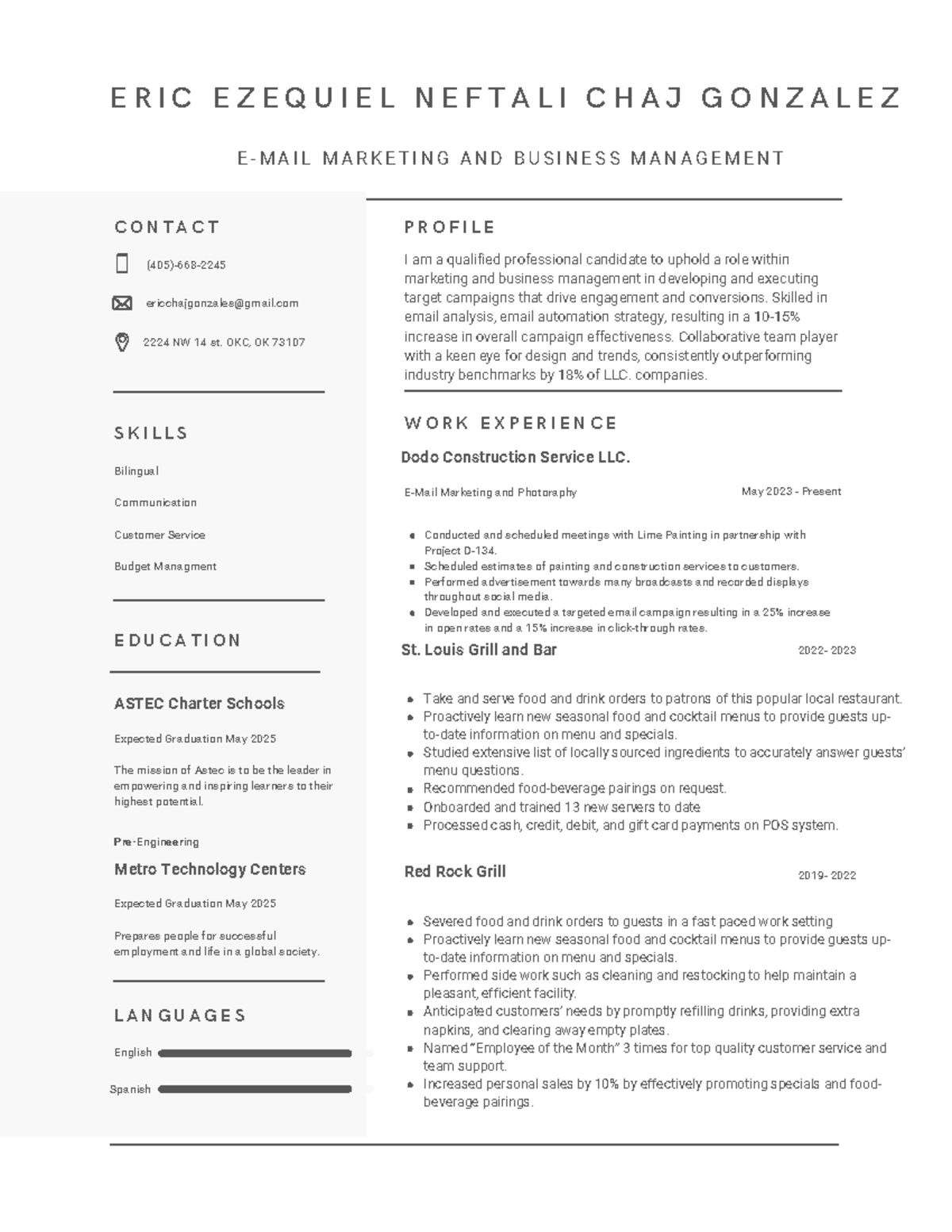 Eric Chaj Gonzalez III Resume 3 - (405)-668- ericchajgonzales@gmail ...