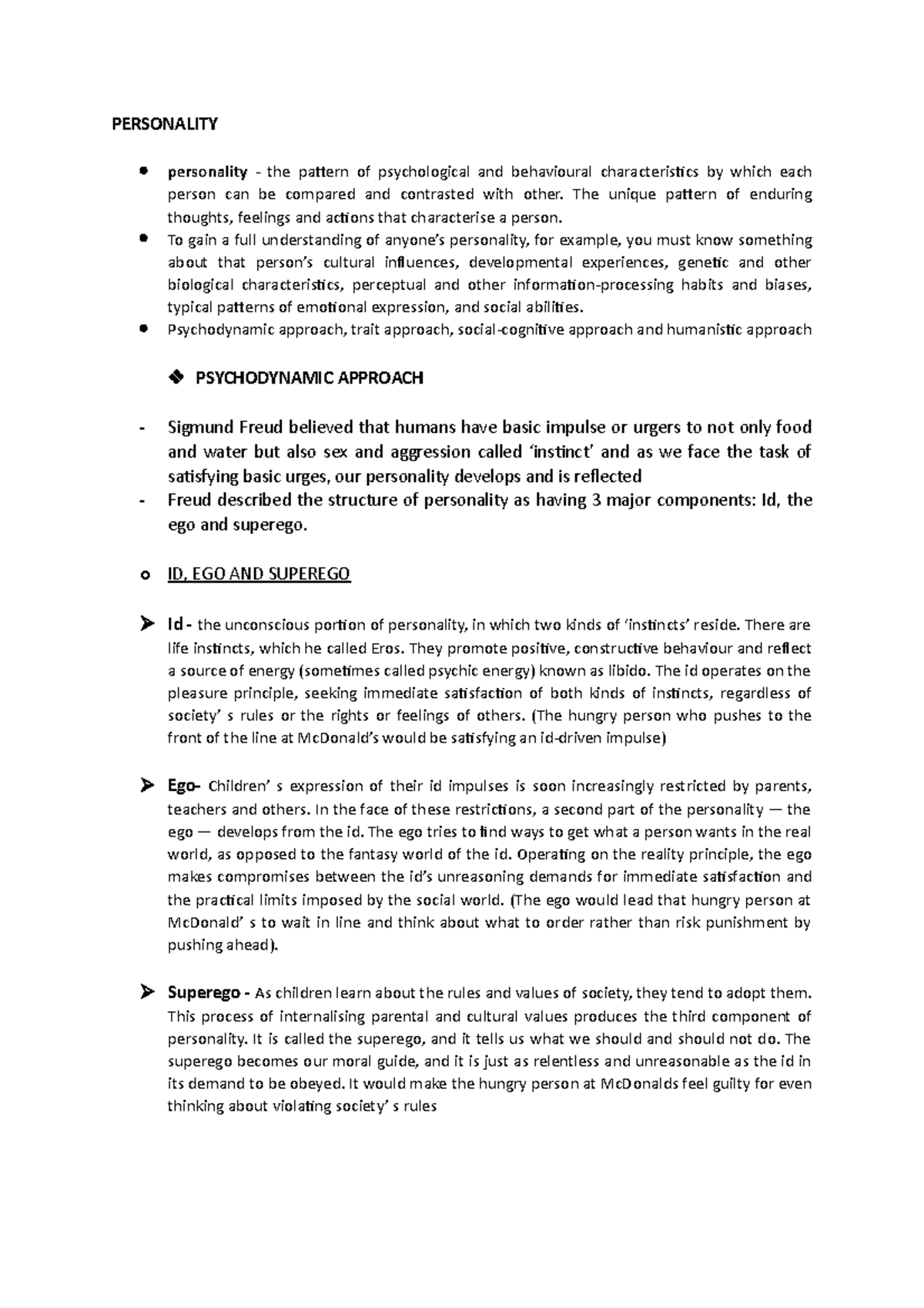 Personality- week 2 - Notes for weekly test - PERSONALITY personality ...