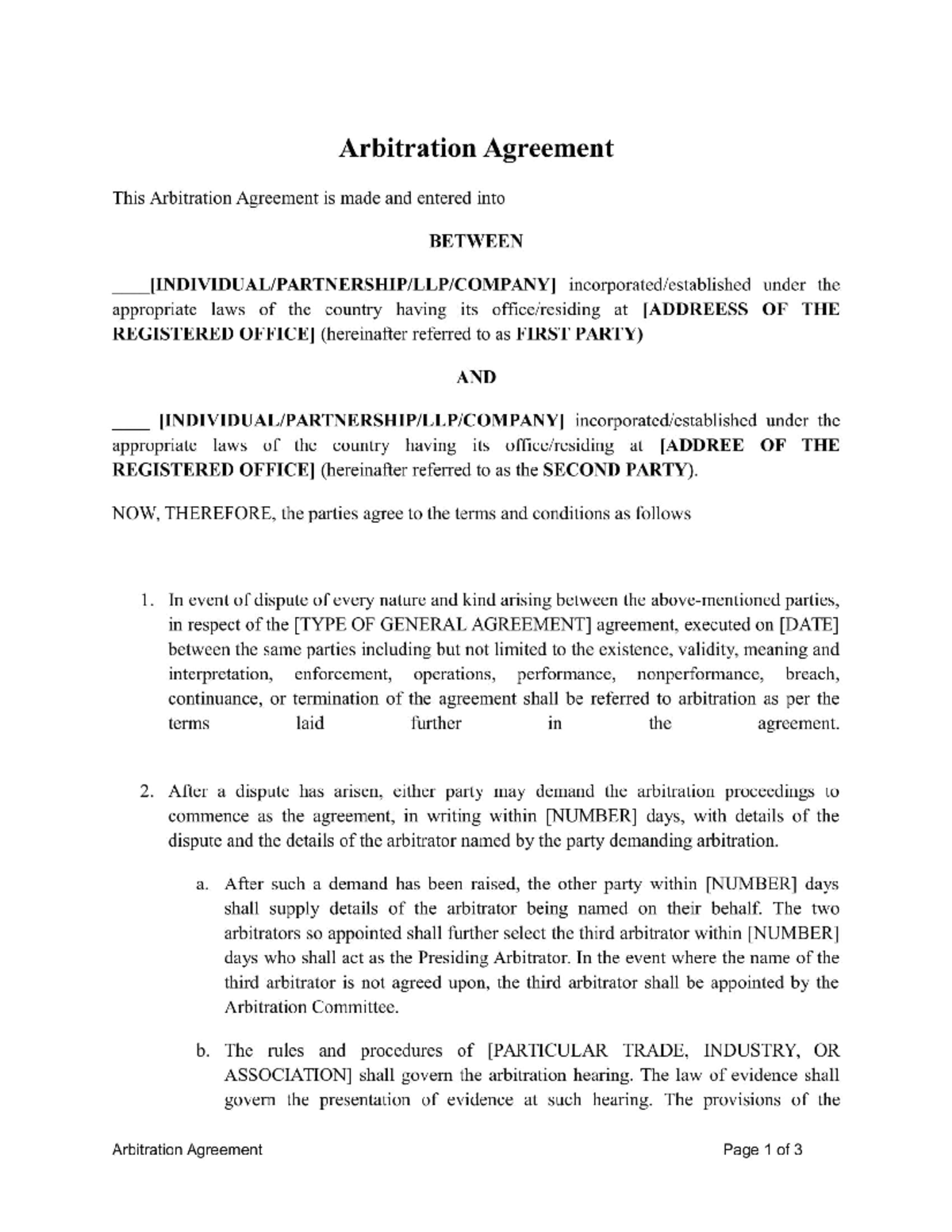 Arbitration Agreement sample for drafting - Ballb - KSLU - Studocu