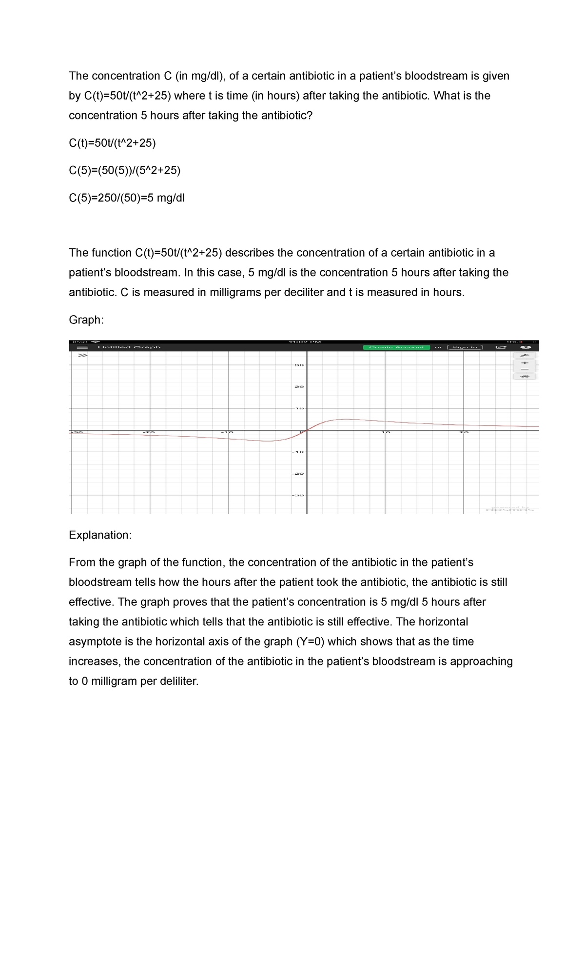 Math - Math assignment - The concentration C (in mg/dl), of a certain ...