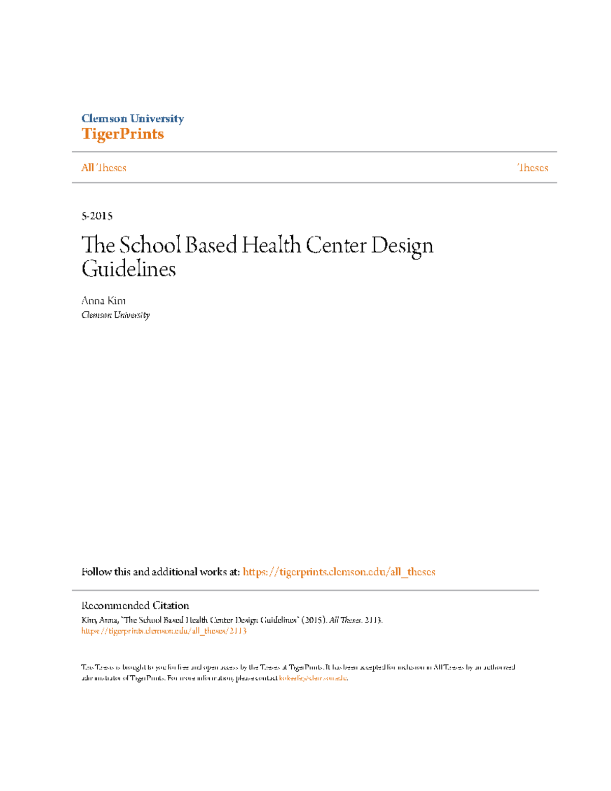 The School Based Health Center Design Guidelines - Clemson University ...