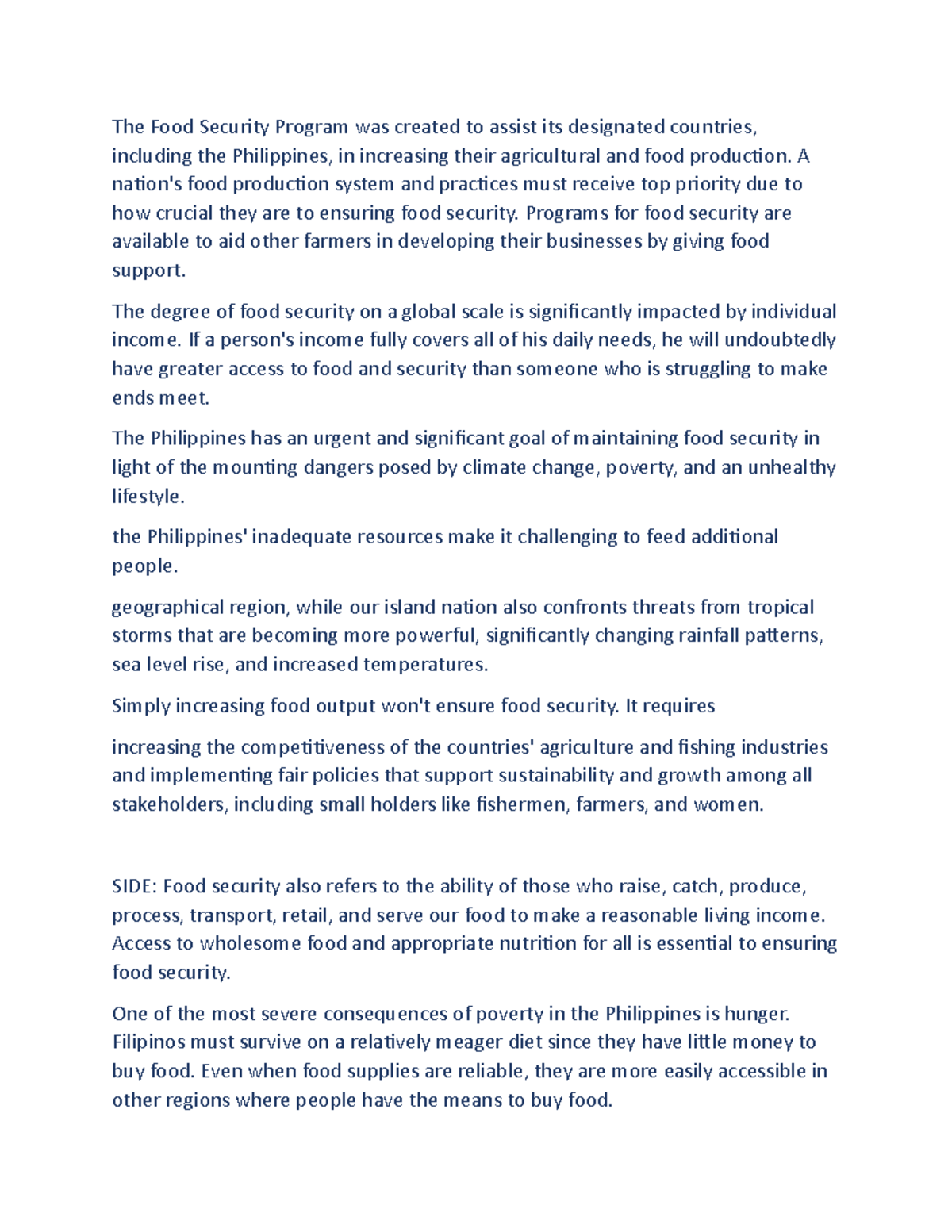 FOOD Security Script Report - The Food Security Program was created to ...