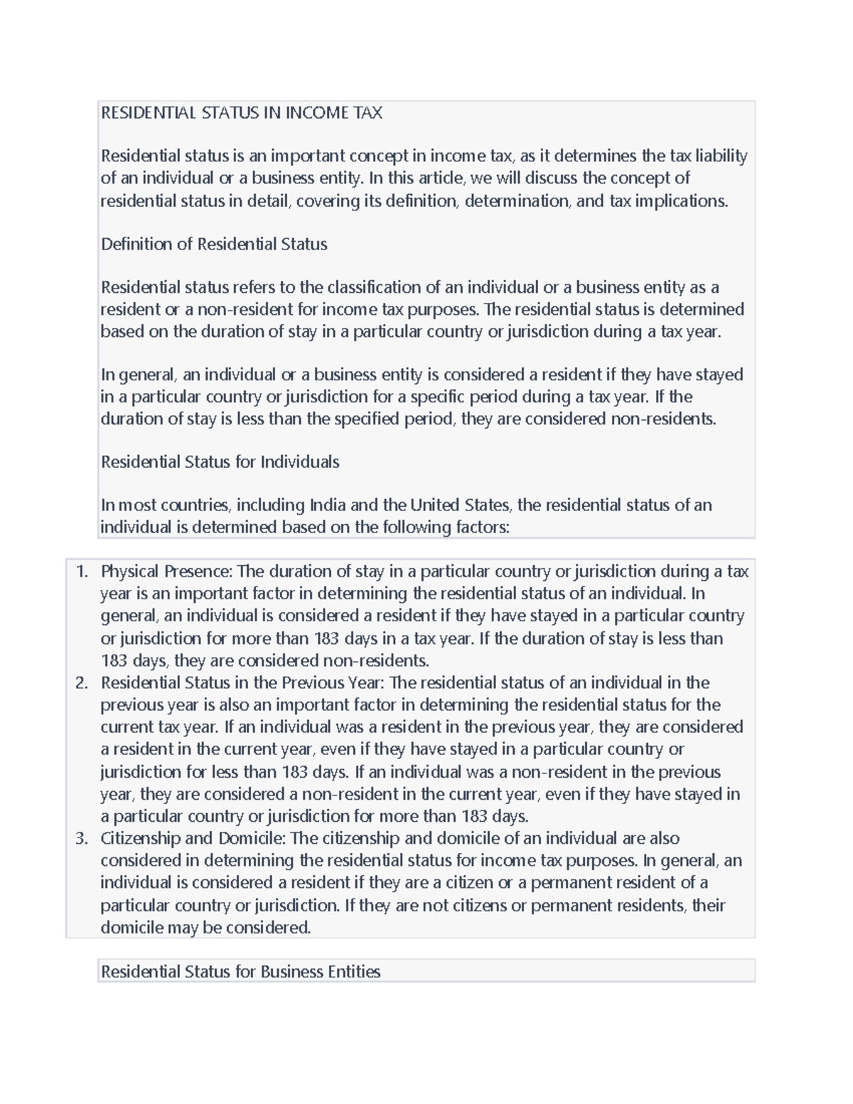 Residential Status IN Income TAX - RESIDENTIAL STATUS IN INCOME TAX ...