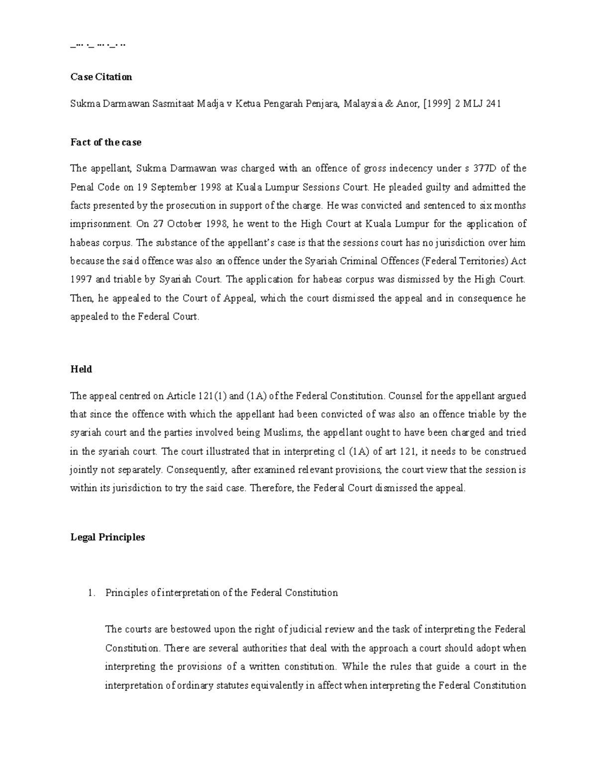 Case Review - Sukma Darmawan - ... . ... ._. .. Case Citation Sukma ...
