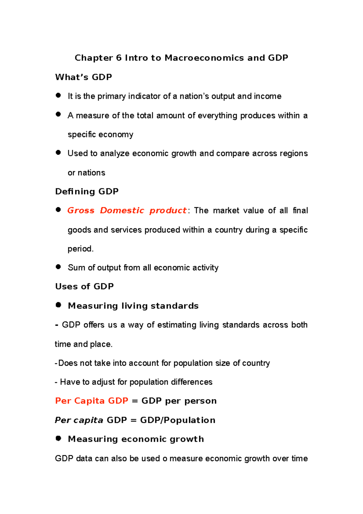 Chapter 6 Intro to Macroeconomics and GDP - Sum of output from all ...
