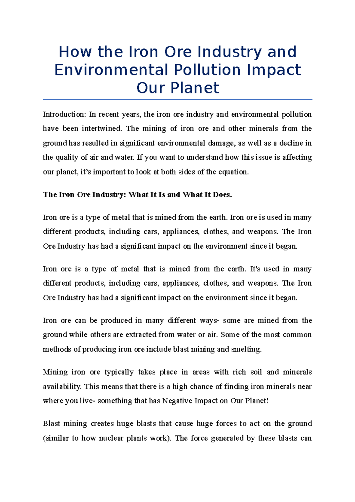 How the Iron Ore Industry and Environmental Pollution Impact Our Planet ...