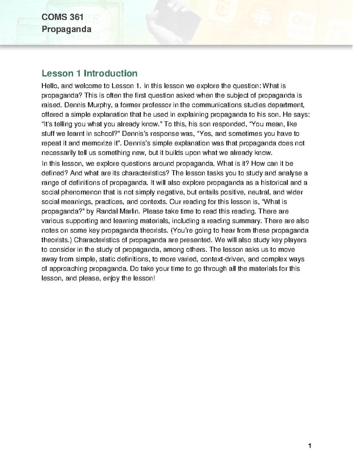 Lesson 1 - all slides combined - Propaganda Lesson 1 Introduction Hello ...