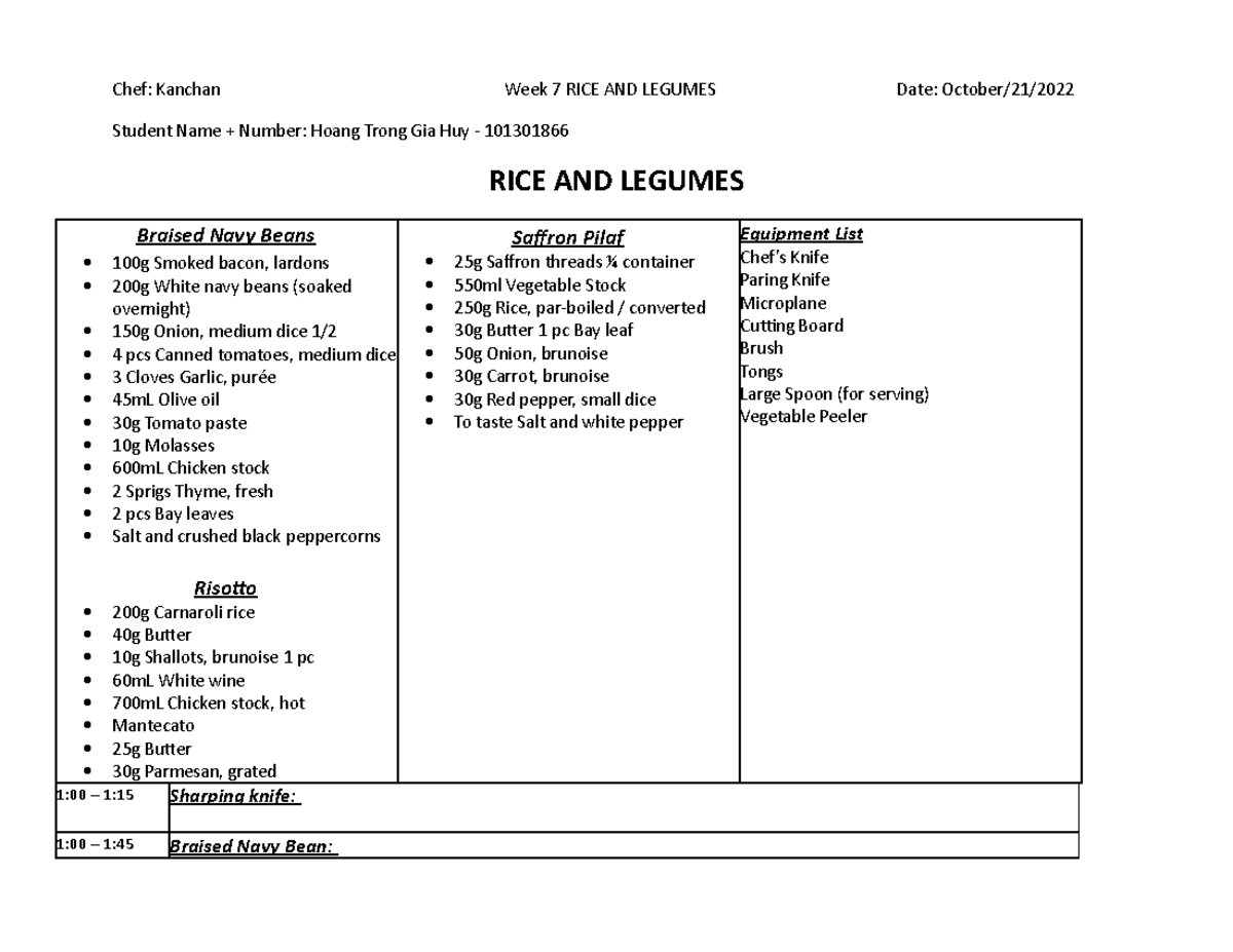 Potato Cook Workplan - GOOD FOR STUDY - Chef: Kanchan Week 7 RICE AND ...