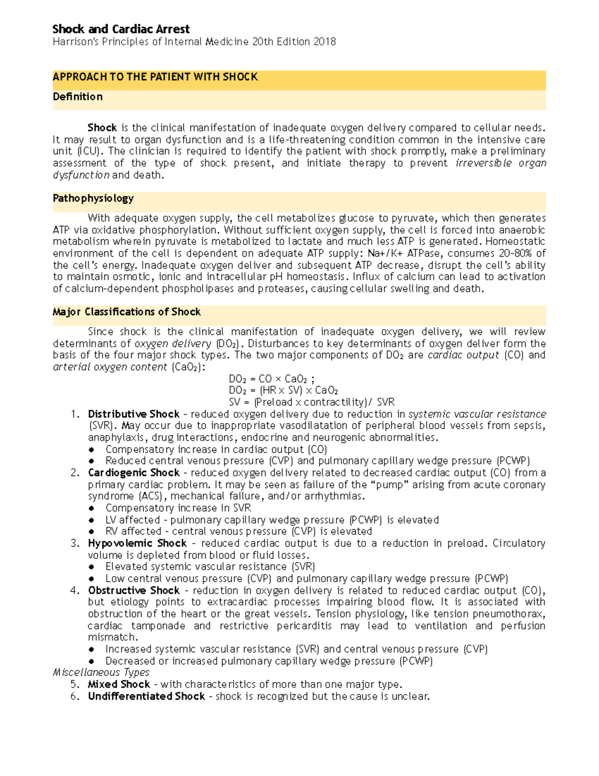 Shock-AND- Cardiac- Arrest Emergency Medicine - Harrison's Principles ...