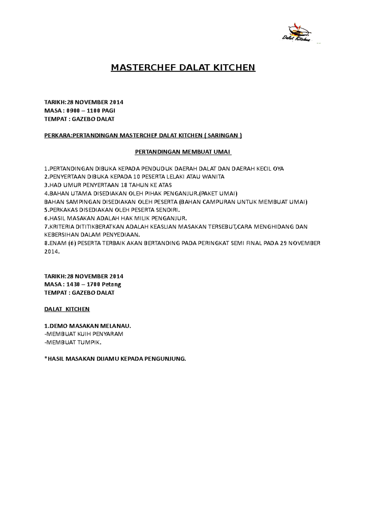 PLAN B Dalat Kitchen - paperwork - MASTERCHEF DALAT KITCHEN TARIKH:28 ...