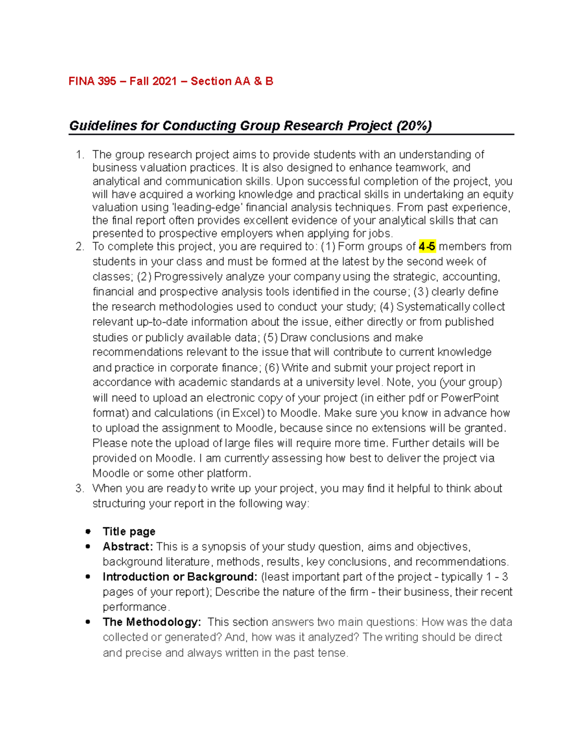 FINA 395-Guidelines for Conducting Group Research Project -Fall 2021 ...