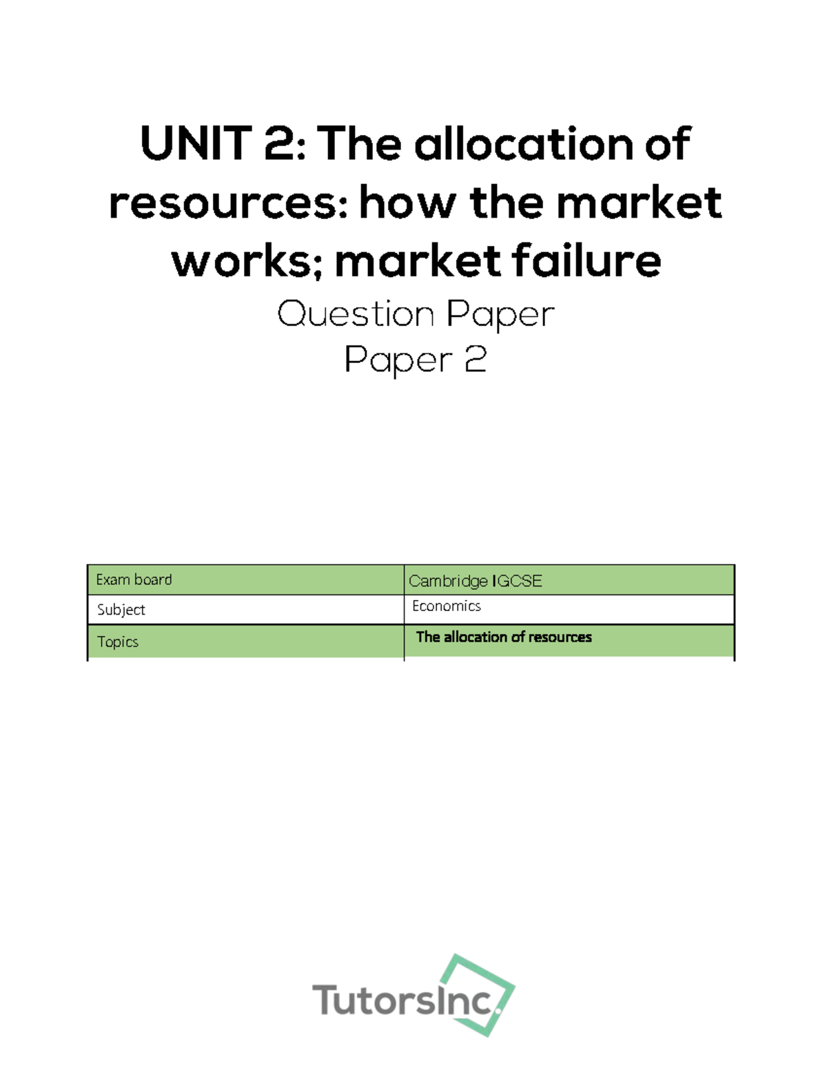 QP cambridge O economics-p2 the-allocation-of-resources - resources ...