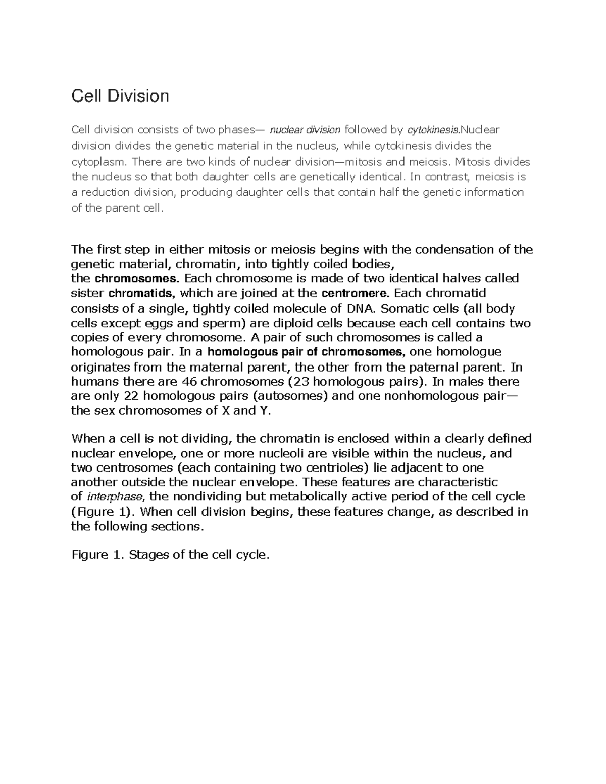 Cell Division - Lecture notes 3-7 - Cell Division Cell division ...