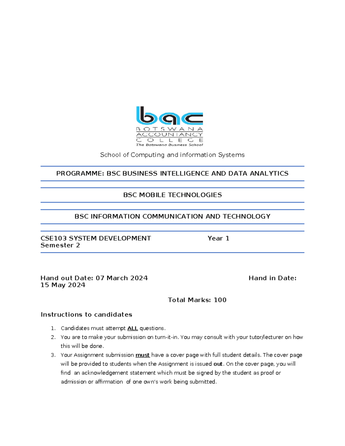 System Development Assignment 2023-24 (semester 2) - School of ...