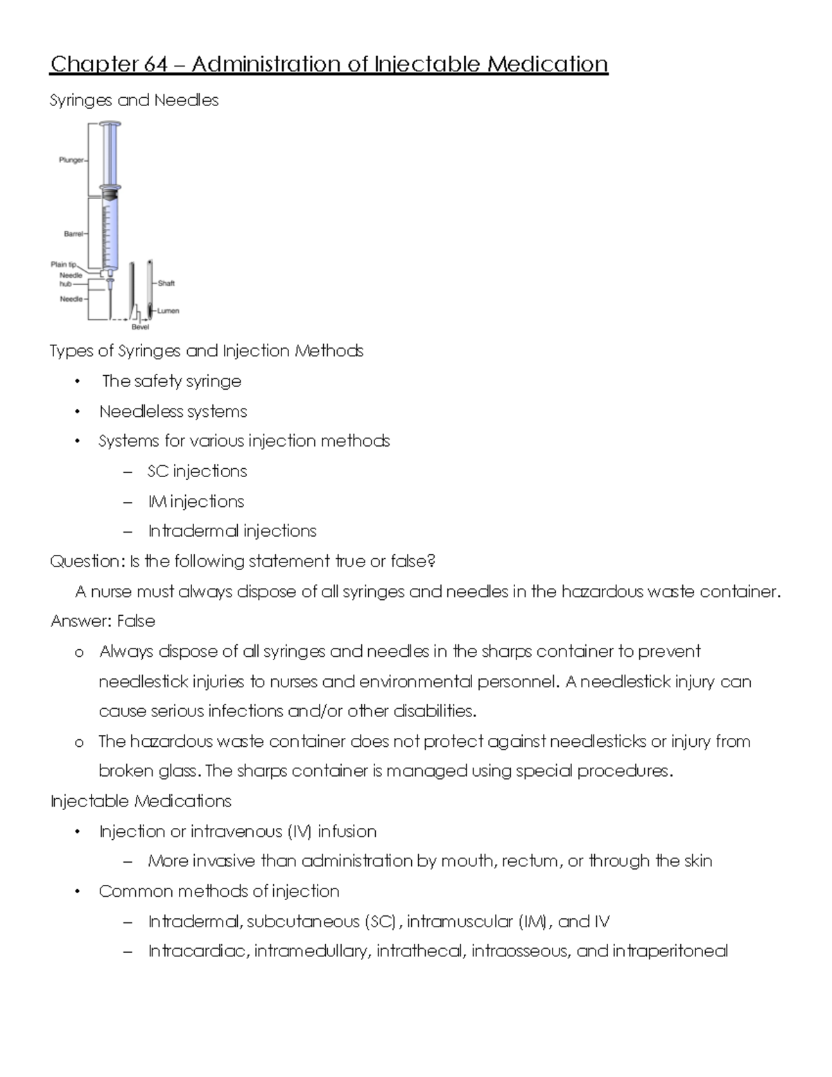 Chapter 64 - Administration of Injectable Medication - Chapter 64 ...