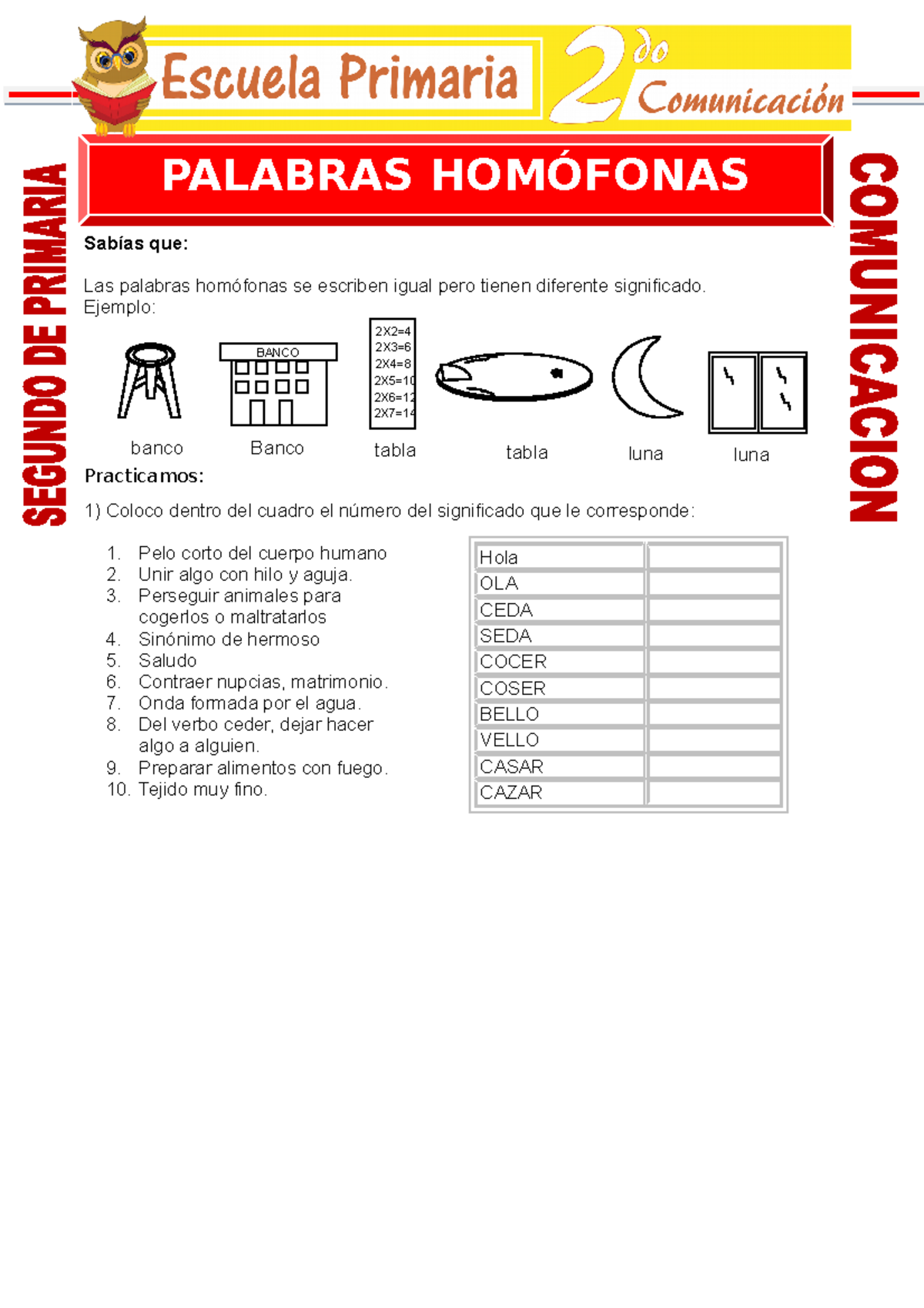 Palabras Homófonas para Segundo de Primaria - EscuelaPrimaria Segundo ...