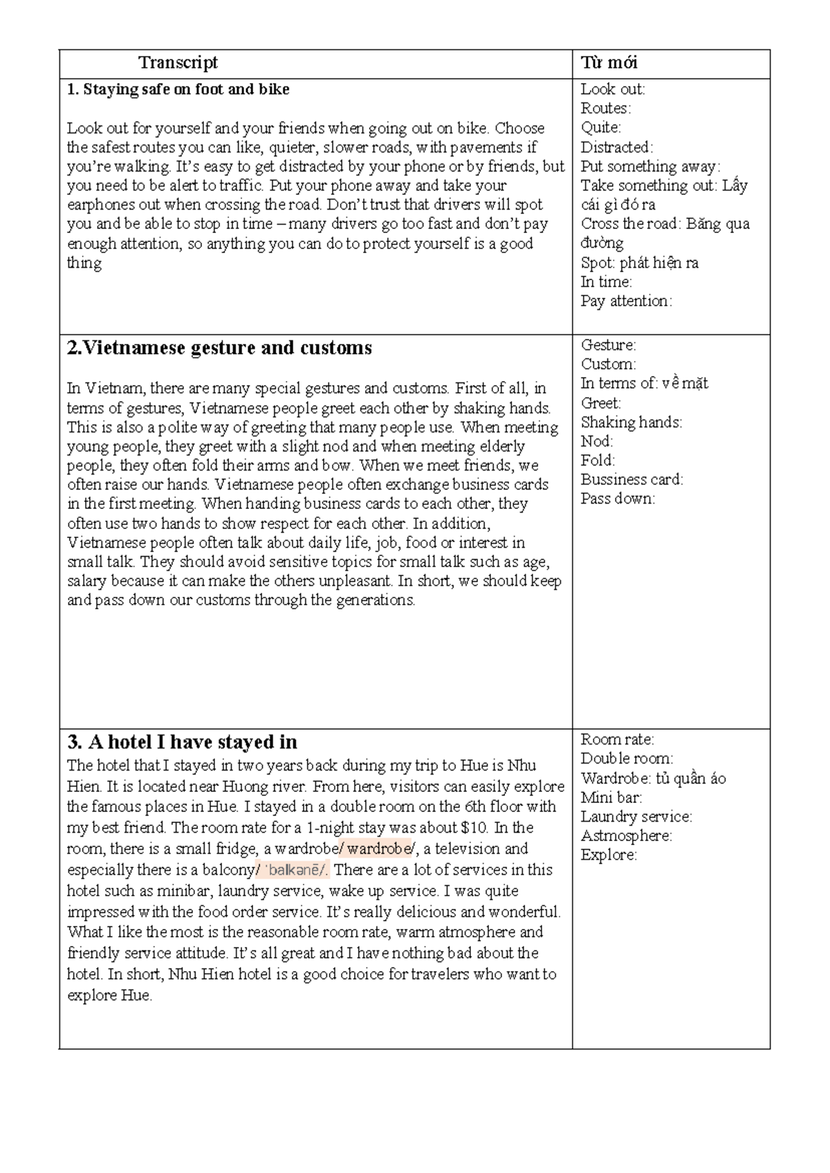 Transcript - BOOK FOR STUDENT - Transcript Từ mới 1. Staying safe on ...